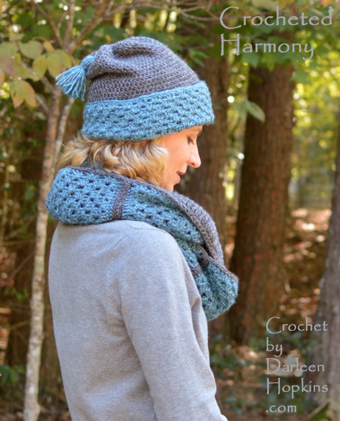 Hat and Cowl-Crocheted Harmony, pattern set | Crochet By Darleen Hopkins